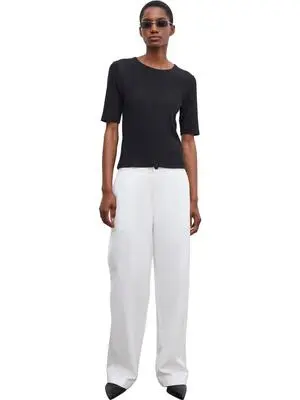 HOUSE OF DAGMAR Fitted Rib T-shirt With Elbow-length Sleeves - Black