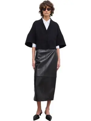 HOUSE OF DAGMAR V-neck Cropped Merino Wool Cardigan - Black