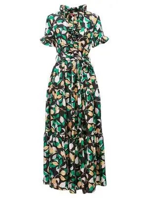 La DoubleJ Long Tiered Silk Twill Maxi Dress - Black