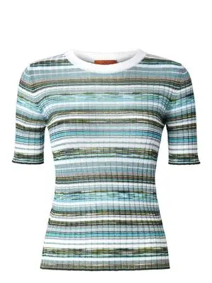 Missoni Short-sleeve Striped Ribbed Viscose-blend Sweater - Multicoloured
