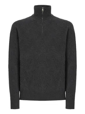 Missoni Tone-on-tone Zigzag Pattern Cashmere Half-zip Sweater - Grey