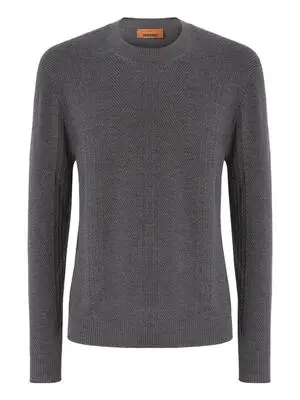 Missoni Crew Neck Wool Sweater With Chevron Pattern - Grey