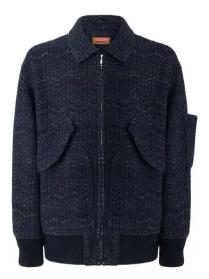 Missoni Cashmere And Viscose Zig Zag Bomber Jacket - Blue