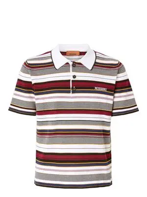 Missoni Striped Cotton Polo Shirt With Embroidered Logo Lettering - Multicoloured