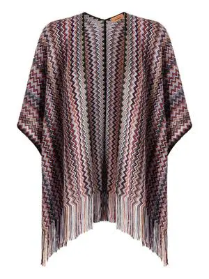 Missoni Zigzag Pattern Blend Poncho With Fringes - Multicoloured