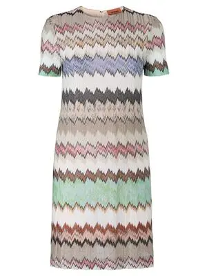 Missoni Short Sleeve Viscose Lamé Mini Dress With Snake Motif - Multicoloured