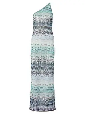 Missoni Missoni Sequined Chevron One-Shoulder Maxi Dress Turquoise
