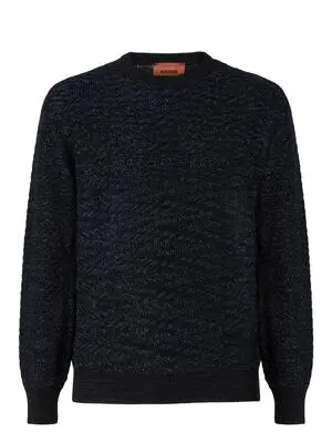 Missoni Zig Zag Crewneck Pullover In Wool And Viscose - Blue