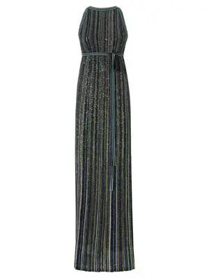 Missoni Sleeveless Striped Knit Maxi Dress With Sequins - Green
