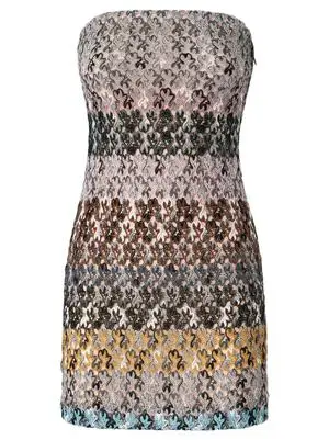 Missoni Strapless Striped Embroidered Lace Mini Dress - Multicoloured