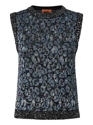 Missoni Jacquard Knit Sequined Crewneck Top - Blue