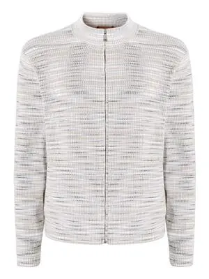 Missoni Ribbed Cotton Cardigan With Mock Neck And Flame Texture - Multicoloured