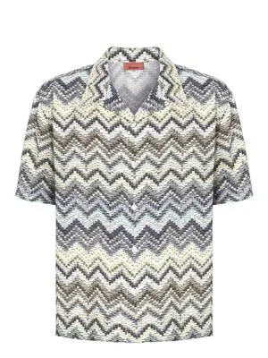 Missoni Bowling Shirt In Viscose With Dashed Zigzag Print - Multicoloured