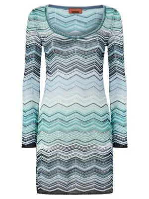 Missoni Chevron Lamé Sequin Mini Dress - Turquoise