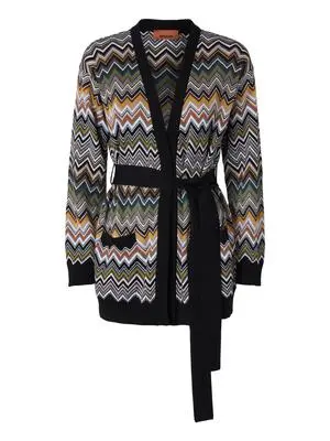 Missoni Relaxed-fit Belted Chevron Cardigan - Multicoloured