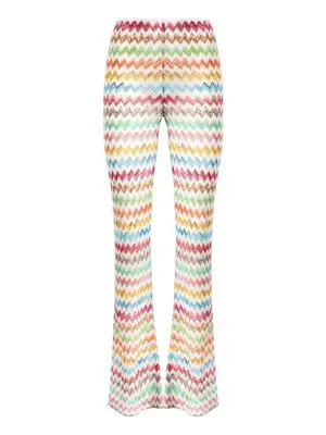 Missoni Flared Lamé Viscose Pants With Micro Zigzag Pattern - White,multicoloured
