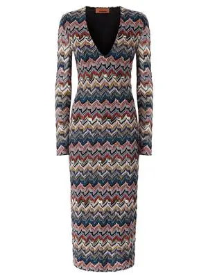 Missoni V-neck Long Sleeve Midi Dress - Multicoloured