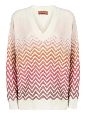 Missoni Oversized Chevron V-neck Pullover - Lilac& Rust