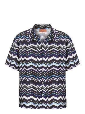 Missoni Bowling Shirt In Viscose With Zigzag Print - Blue