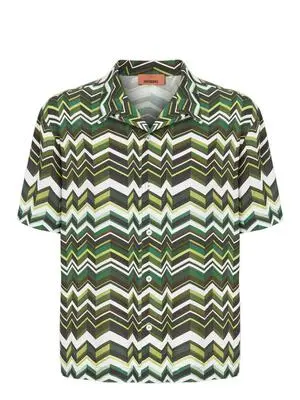 Missoni Bowling Shirt In Viscose With Zigzag Print - Green