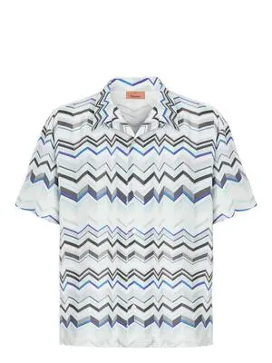 Missoni Bowling Shirt In Viscose With Zigzag Print - Light Blue
