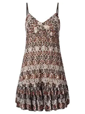 Missoni Sleeveless Mini Dress With Lace And Ruffles - Beige
