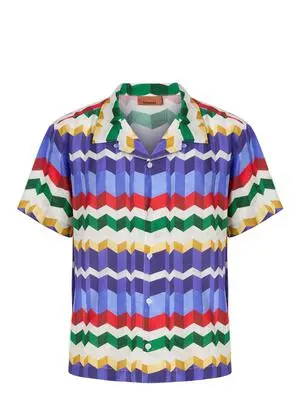 Missoni Bowling Shirt In Viscose With 3d Zigzag Print - Multicoloured