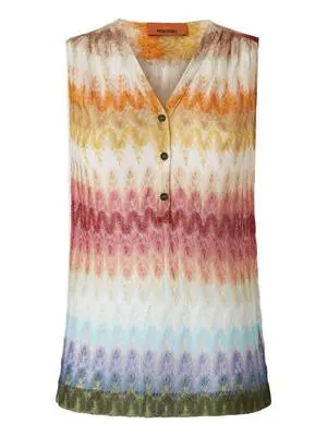 Missoni Sleeveless Viscose Lamé Blouse With Lace Motif - Multicoloured