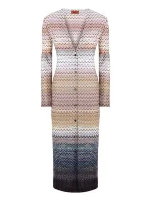 Missoni Long Buttoned Cardigan In Viscose Blend - Blue