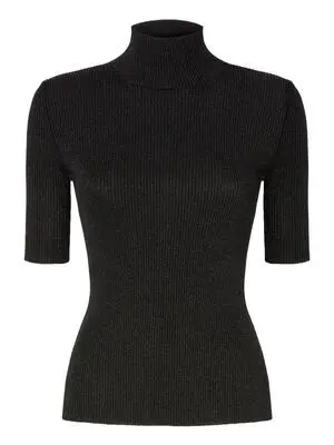 Missoni Short-sleeve Mock Neck Sweater With Lamé Threads - Black