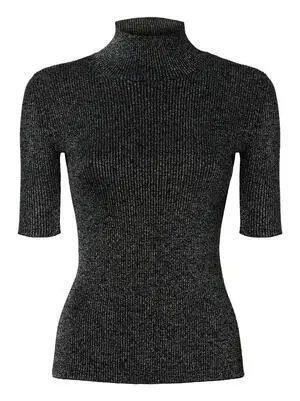 Missoni Short-sleeve Mock Neck Sweater With Lamé Threads - Silver