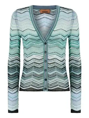 Missoni Viscose Chevron Lamé Cardigan With Sequins - Turquoise