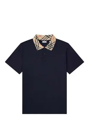 Burberry Checked Cotton-piqué Polo Shirt - Navy
