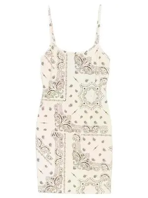 VENUJA Paisley Print Rhinestone Embellished Mini Dress - Neutrals