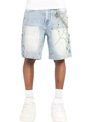GUAPI Embellished Spiderweb Denim Shorts - Blue