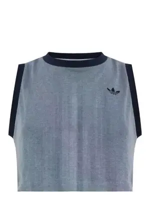 Adidas Trefoil Embroidered Ribbed Knit Cropped Top - Blue