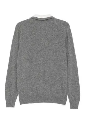 Eleventy Contrast-collar Long-sleeve Polo Shirt - Grey