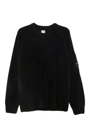 C.P. COMPANY Ribbed Knit Crew Neck With Lens Detail - Black