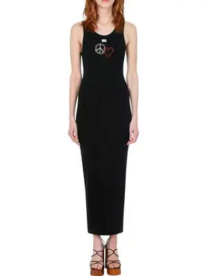 Moschino Embroidered Stretch Cotton Midi Dress - Black