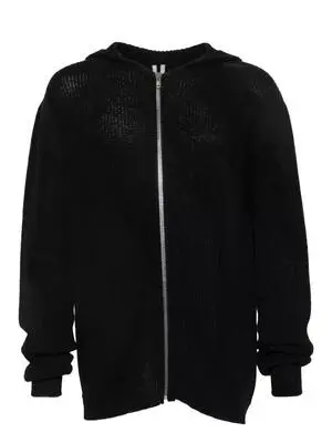 Rick Owens Ribbed Knit Zip-up Hoodie - Black