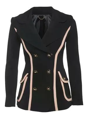 Elisabetta Franchi Double-breasted Contrast Trim Blazer - Black