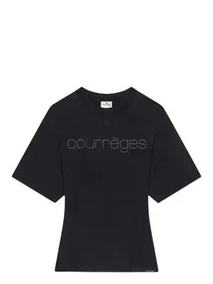COURREGES Logo Print Cotton T-shirt - Black