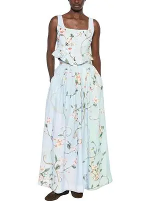 Agua Bendita Linen Maxi Skirt - Blue