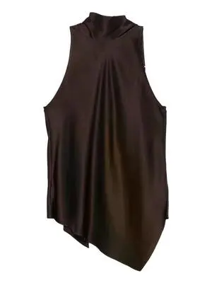Brunello Cucinelli Asymmetrical Hem High Neck Sleeveless Top - Brown