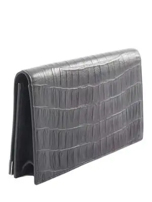 Saint Laurent Croc-embossed Leather Clutch - Black