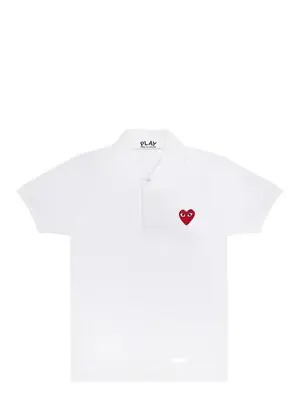 Play Comme Des Garcon Logo Heart-patch Polo Shirt - White