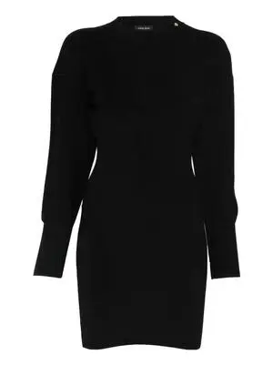 ANINE BING Ribbed Knit Long Sleeve Dress - Black