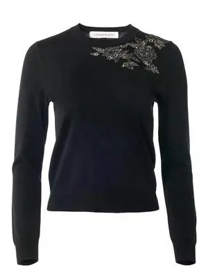 Carolina Herrera Embroidered Crew Neck Sweater - Black