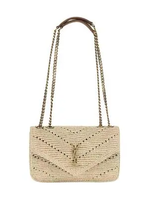 Saint Laurent Loulou Raffia Shoulder Bag - Neutrals