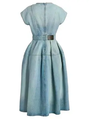 Erdem Embroidered Short Sleeve Denim Midi Dress - Blue